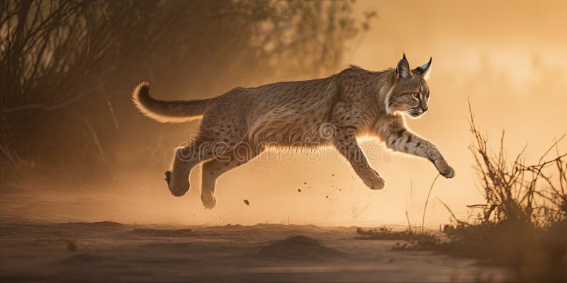 Lynx is Jumping Forward in the Steppe Stock Illustration - Illustration ...