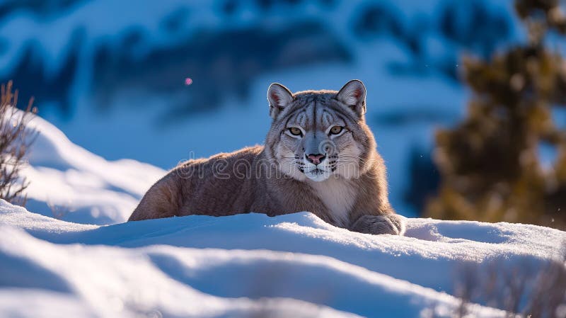 A Lynx Laying in the Snow in the Middle of a Field Stock Image - Image ...