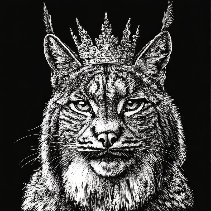 A Lynx with a Punk-style Spiky Mane, Crowned with a Royal Crown ...