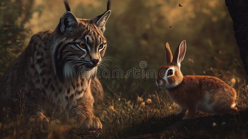 Lynx and Rabbit in the Forest Stock Image - Image of forest, closeup ...
