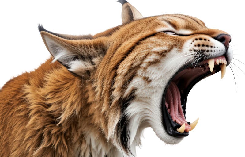 A Lynx Roaring and Showing Its Sharp Canine Teeth, Isolated on ...