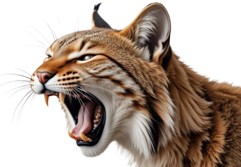 A Lynx Roaring and Showing Its Sharp Canine Teeth, Isolated on ...