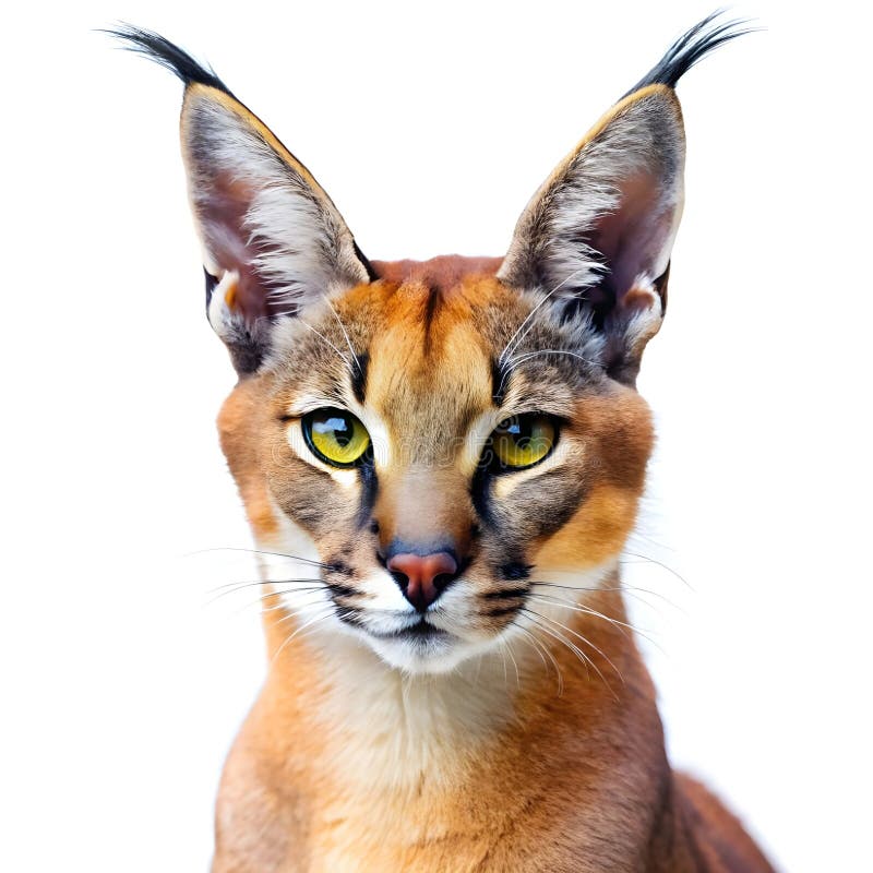 A Lynx is Seated in Front of a Plain White Backdrop, a Caracal Isolated ...