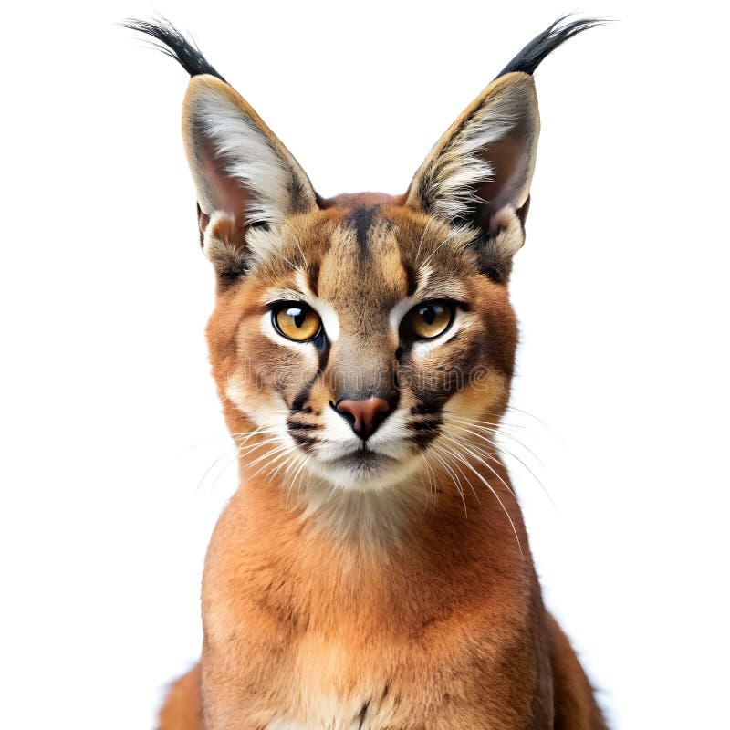 A Lynx is Seated in Front of a Plain White Backdrop, a Caracal Isolated ...