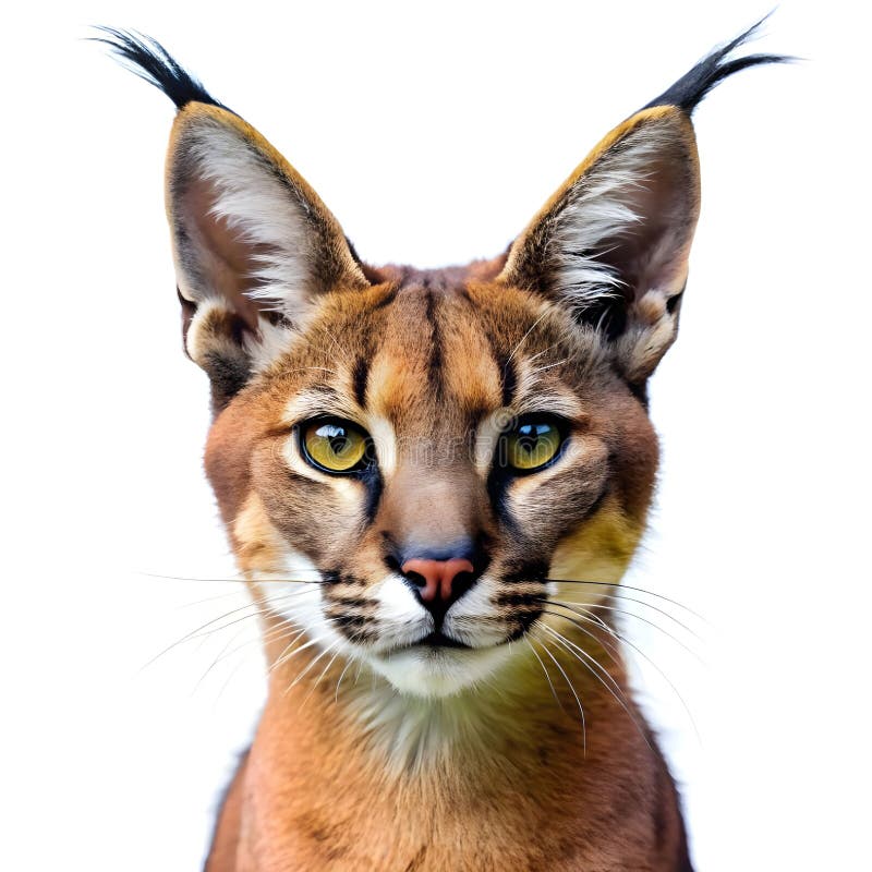A Lynx is Seated in Front of a Plain White Backdrop, a Caracal Isolated ...