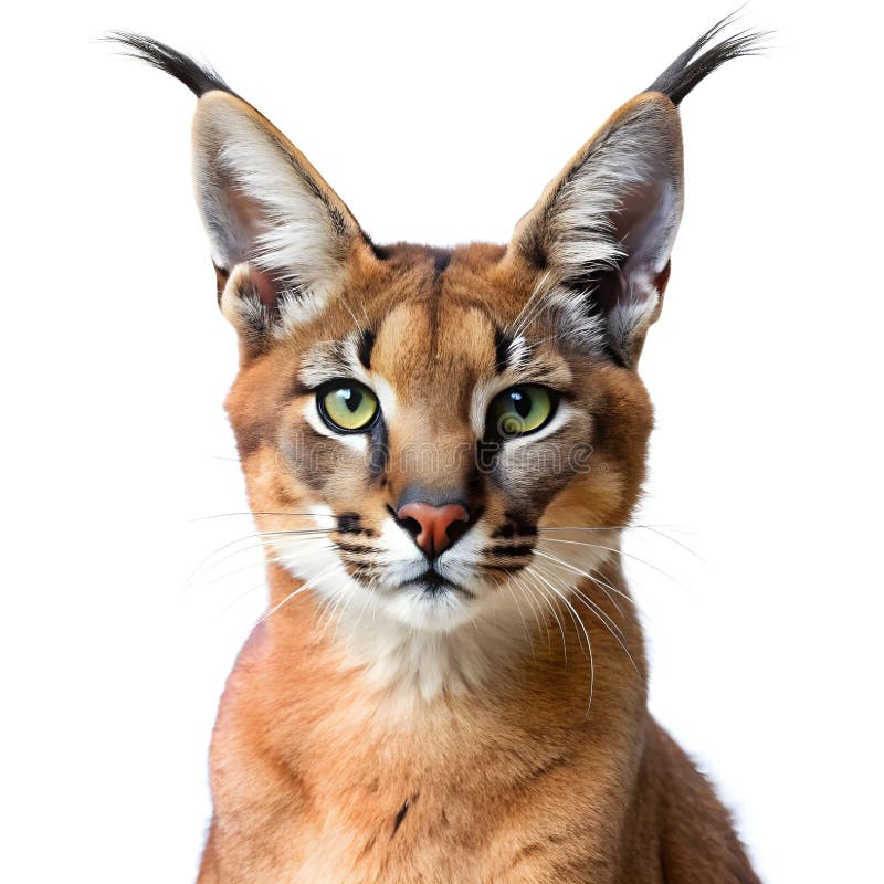 A Lynx is Seated in Front of a Plain White Backdrop, a Caracal Isolated ...