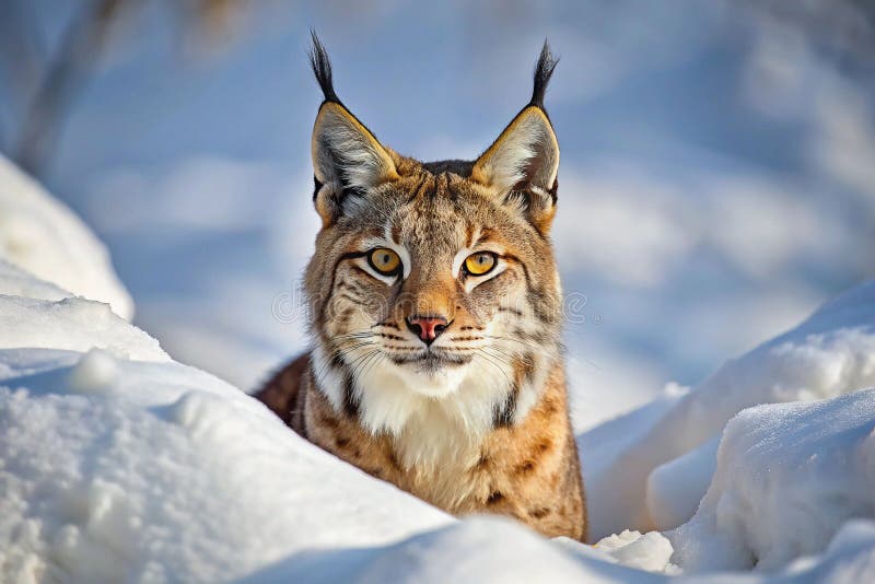 Lynx in Snowy Forest, Facing Forward Stock Illustration - Illustration ...