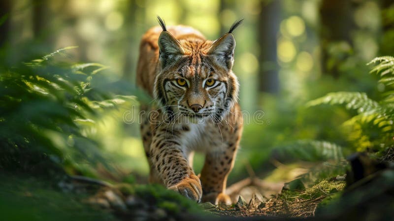 Lynx Stalking through Forest Stock Illustration - Illustration of lynx ...