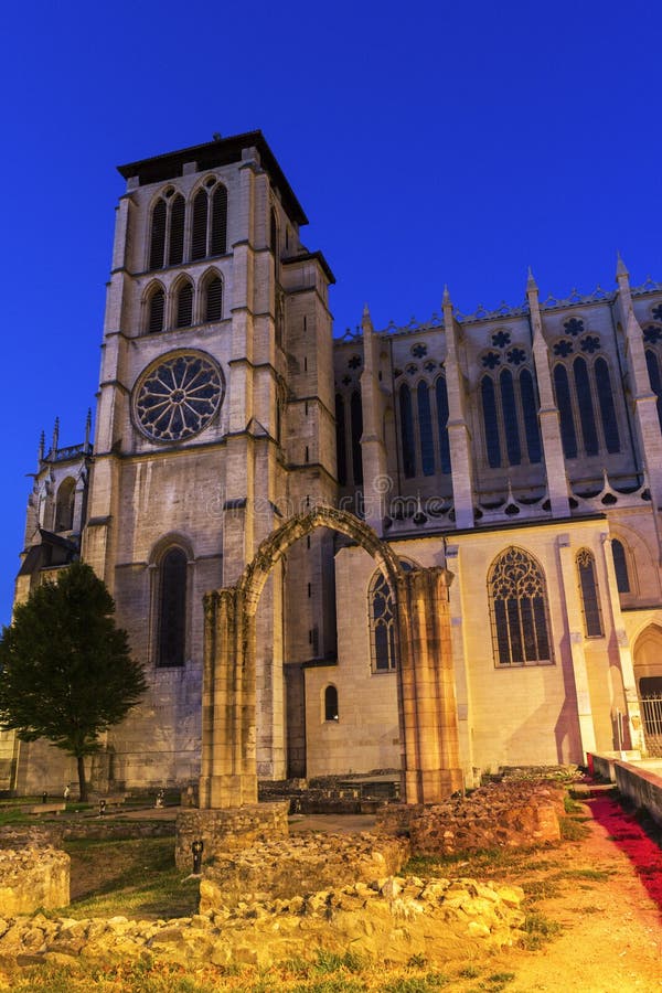 Lyon Cathedral in France stock image. Image of romanesque - 59698899
