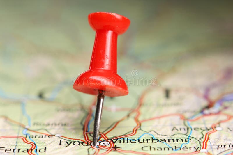 Lyon, France pin on map stock photo. Image of guidance - 343592446