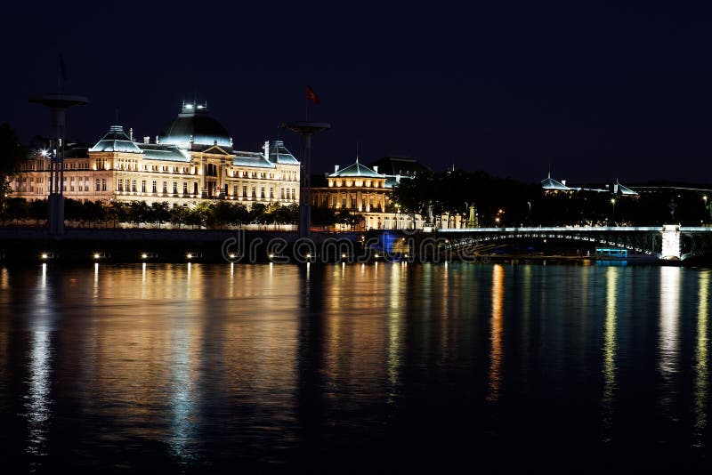 Lyon by night 2 stock image. Image of bridge, quay, river - 18239561