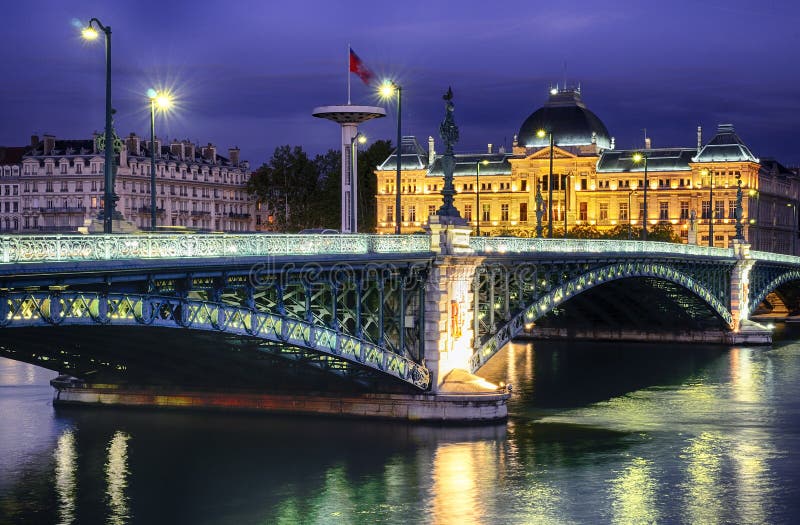 Lyon by night stock image. Image of scene, bridge, city - 26685867