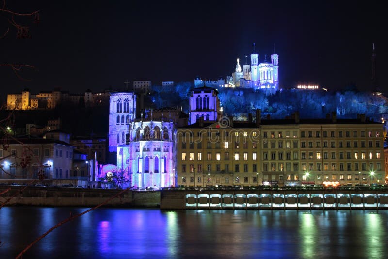 Lyon by night stock image. Image of french, france, reflection - 7386989