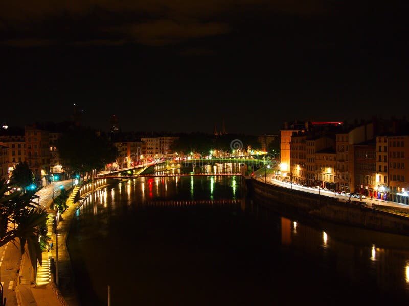 Lyon at night stock photo. Image of saone, building, city - 73179658