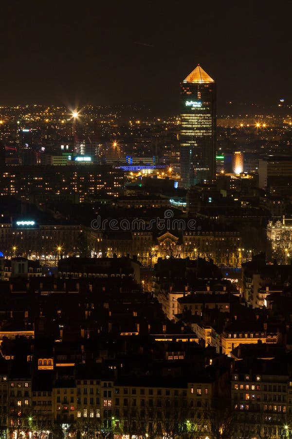 Lyon at night stock photo. Image of lights, europe, construction - 63541818
