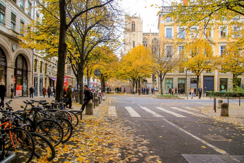 The Old Town of Lyon - France Editorial Stock Image - Image of shops ...