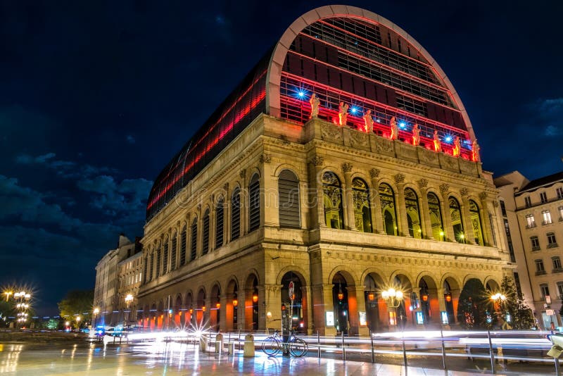 Lyon Opera Building into the Night with Lightpainting Stock Image ...