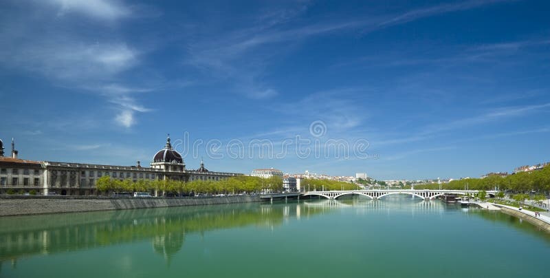 Lyon Rhone river panorama stock image. Image of rhone - 5533695