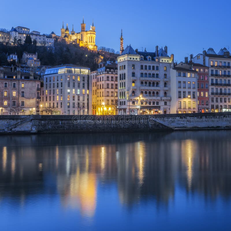 Lyon with Saone River by Night Stock Image - Image of rhone, calm: 51844771
