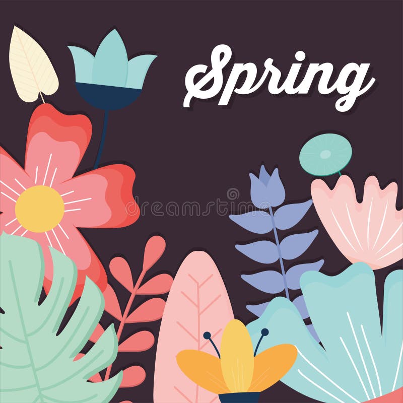 Lyrics of Spring and Set of Flowers on a Dark Background Stock Vector ...
