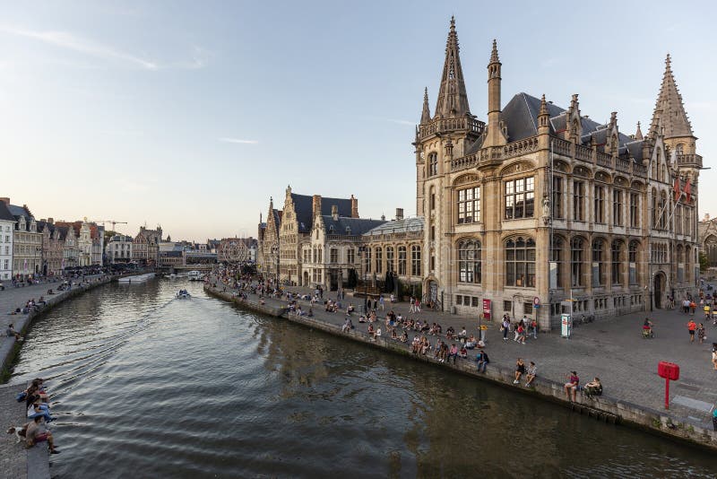 The Lys River at Sunset, Ghent, Belgium Editorial Stock Photo - Image ...