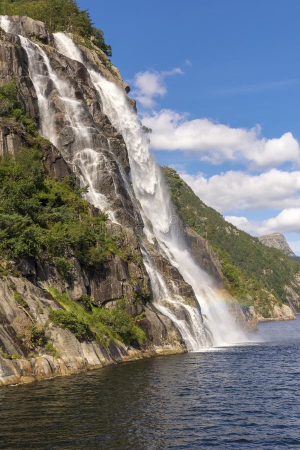Lysefjord Waterfall from Boat Trip in the Lysefjord in Stavanger Stock ...