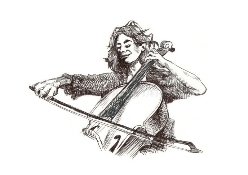 Mädchen mit Cello stock abbildung. Illustration von zeichnung - 24245795
