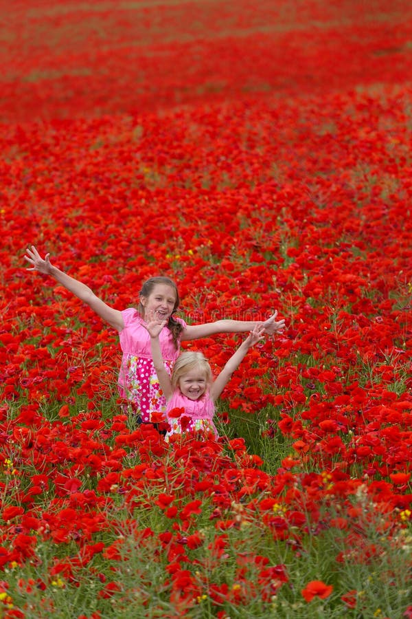 Mädchen mit Mohnblumen stockbild. Bild von draussen, familie - 32369243