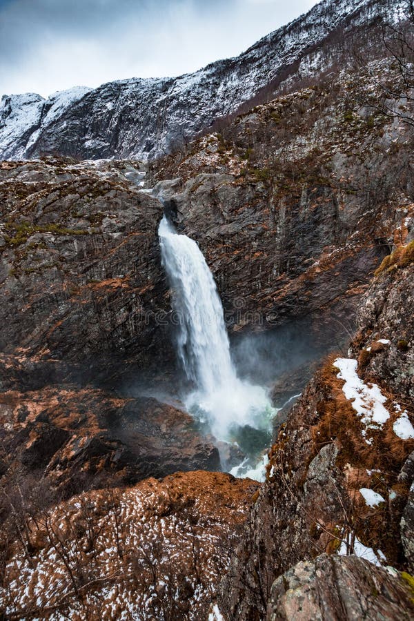 Månafossen Fall Winter Cold Waterfall Freezing Stock Image - Image of ...