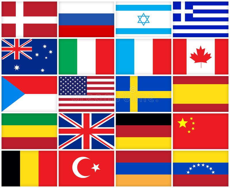 Många Flaggor Från Olika Länder Stock Illustrationer - Illustration av ...