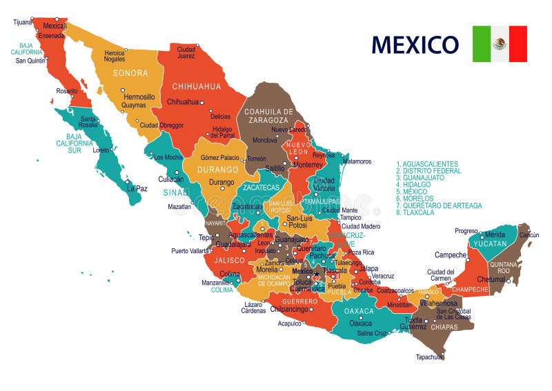 México - Mapa Y Bandera - Ejemplo Stock de ilustración - Ilustración de ...