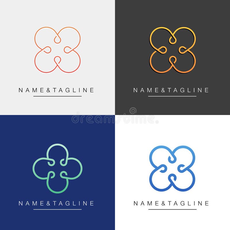 Elegant 4 Leaves Abstract Monogram Logo Template. Unique and Luxury ...