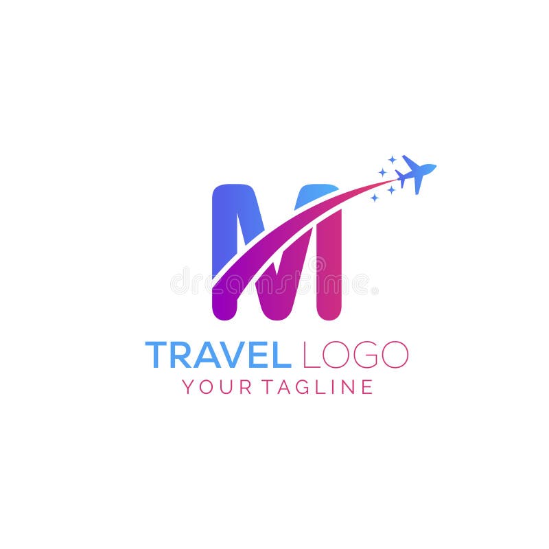 Letter M Travel Logo Design with Plane. Stock Vector - Illustration of ...