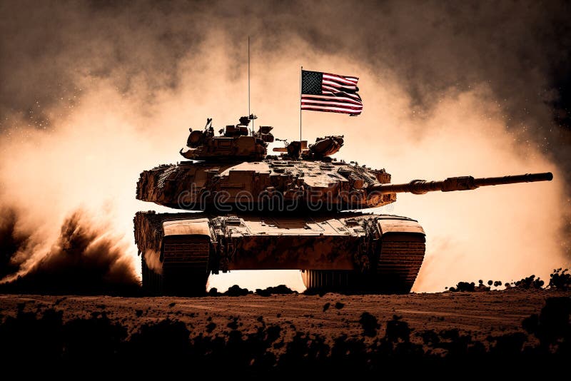 M1 Abrams Tank with Usa Flag Main Battle Tank in the Desert. Stock ...