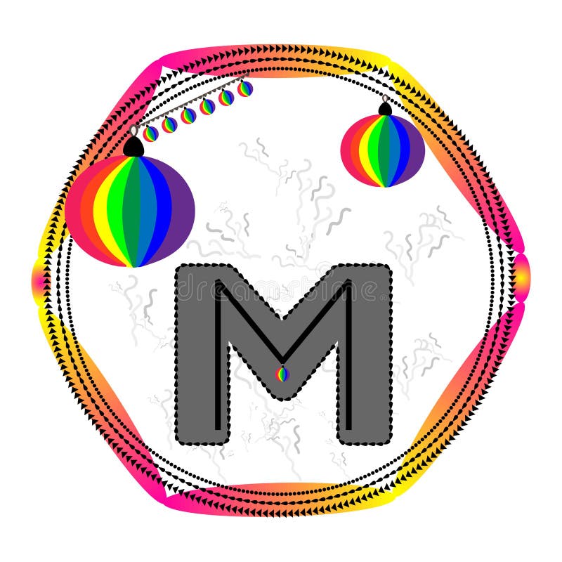 Alphabet M. Letter M Gradient Label. Rainbow Ball Sticker Frame Vector ...