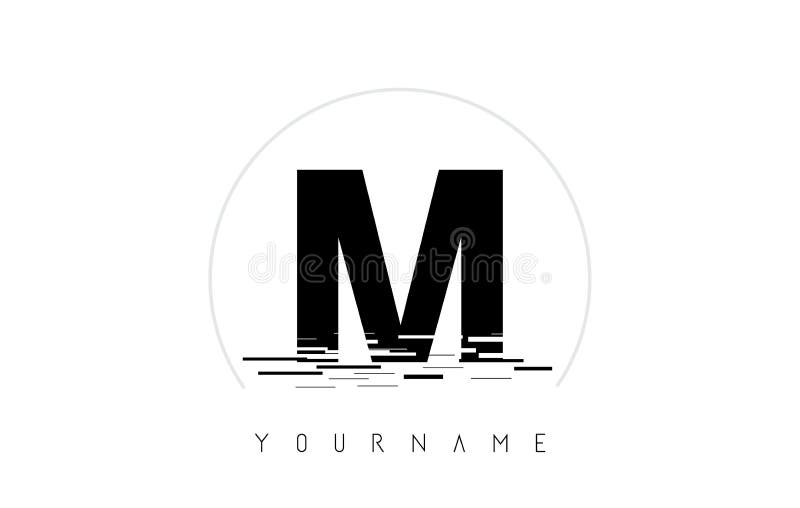 M Black Letter Logo Design with Circular Shape and Water Effect Stock ...