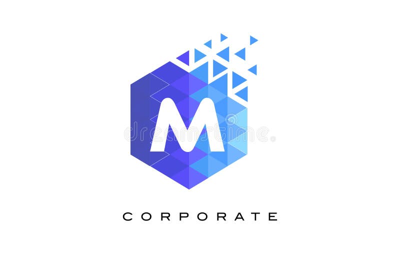 M Blue Hexagonal Letter Logo Design with Mosaic Pattern. Stock Vector ...