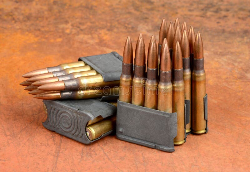 M1 Garand Clips, Ammunition and Bandolier. Stock Photo - Image of rifle ...