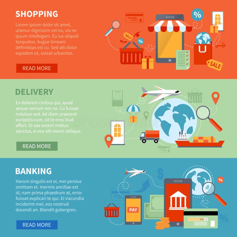 E-commerce Banners Set stock vector. Illustration of payment - 73291427