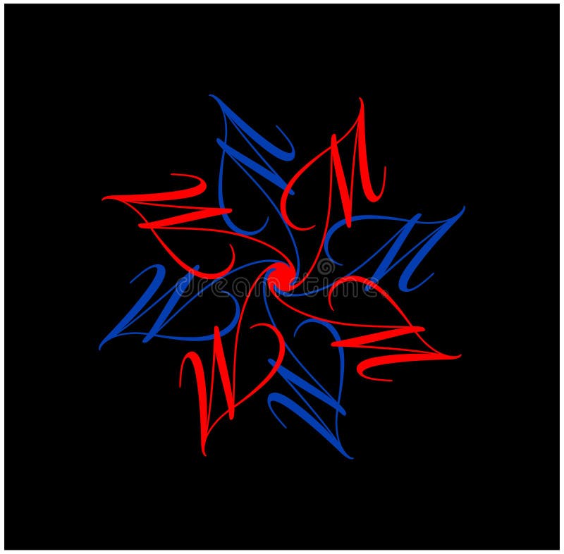 M Company Initial Letters Monogram. M Letters Flower with Red and Blue ...