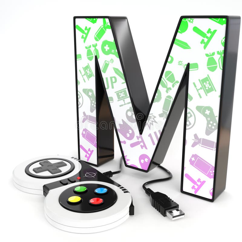 `M` 3d Letter with Video Game Controller Stock Illustration ...