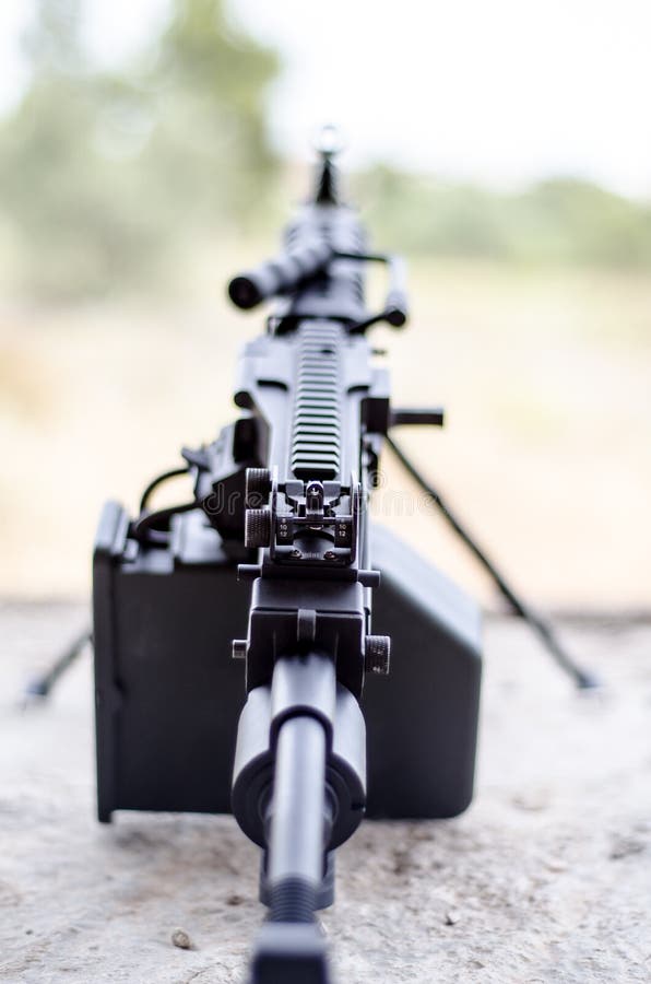 M249 Focused on Scope Minimi Light Machine Gun Stock Image - Image of ...