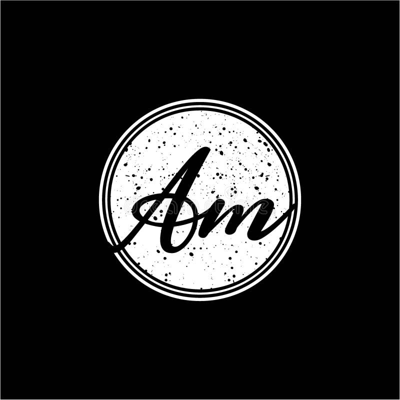 A M Initial Handwriting in Black and White Circle Frame Design Stock ...