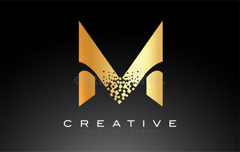 M Initial Letter Logo Design with Digital Pixels in Golden Colors Stock ...
