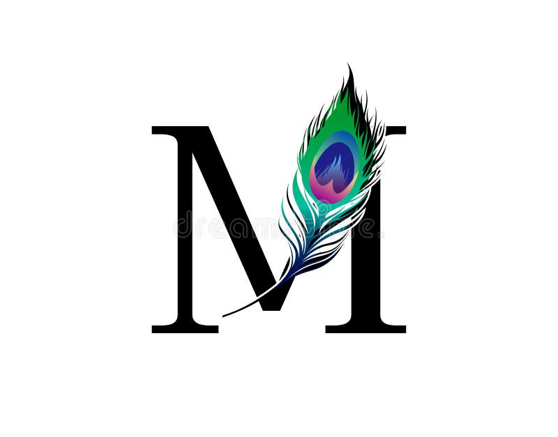 M Letter Decorated with Exotic Peacock Feather Stock Vector ...