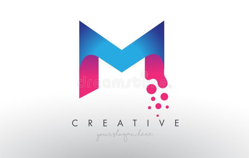 M Letter Design with Creative Dots Bubble Circles and Blue Pink Colors ...