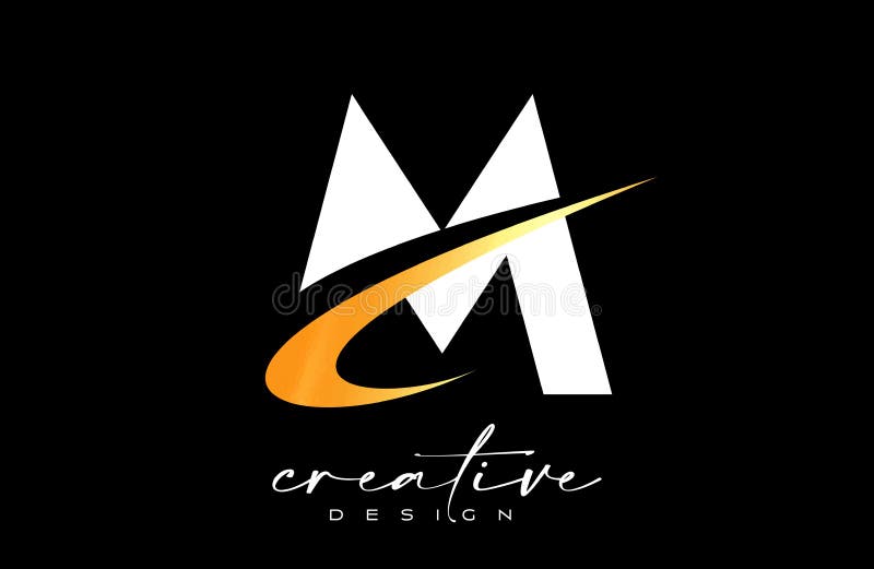 M Letter Logo Design with Creative Golden Swoosh. Letter M Initial Icon ...