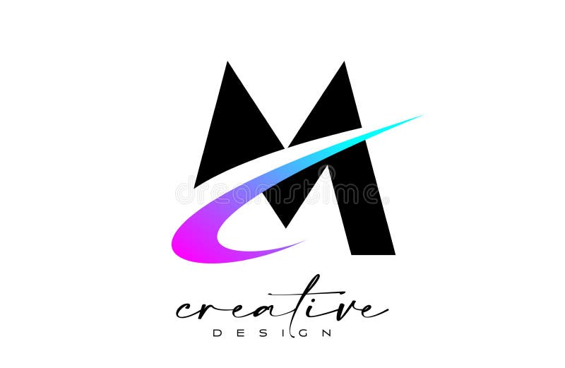 M Letter Logo Design with Creative Purple Blue Swoosh. Letter M Initial ...