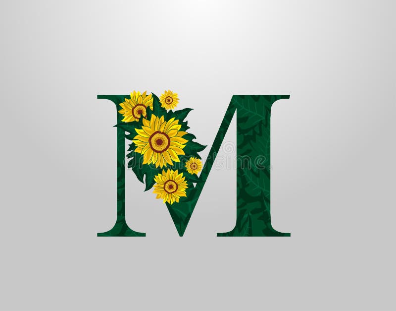 M Letter with Sunflower Vector Design. Flower M Logo Icon Stock Vector ...