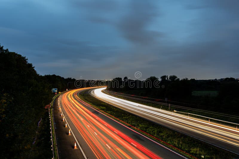 M4 Light Trails Flowing on M4 Motorway at Twilight Stock Image - Image ...